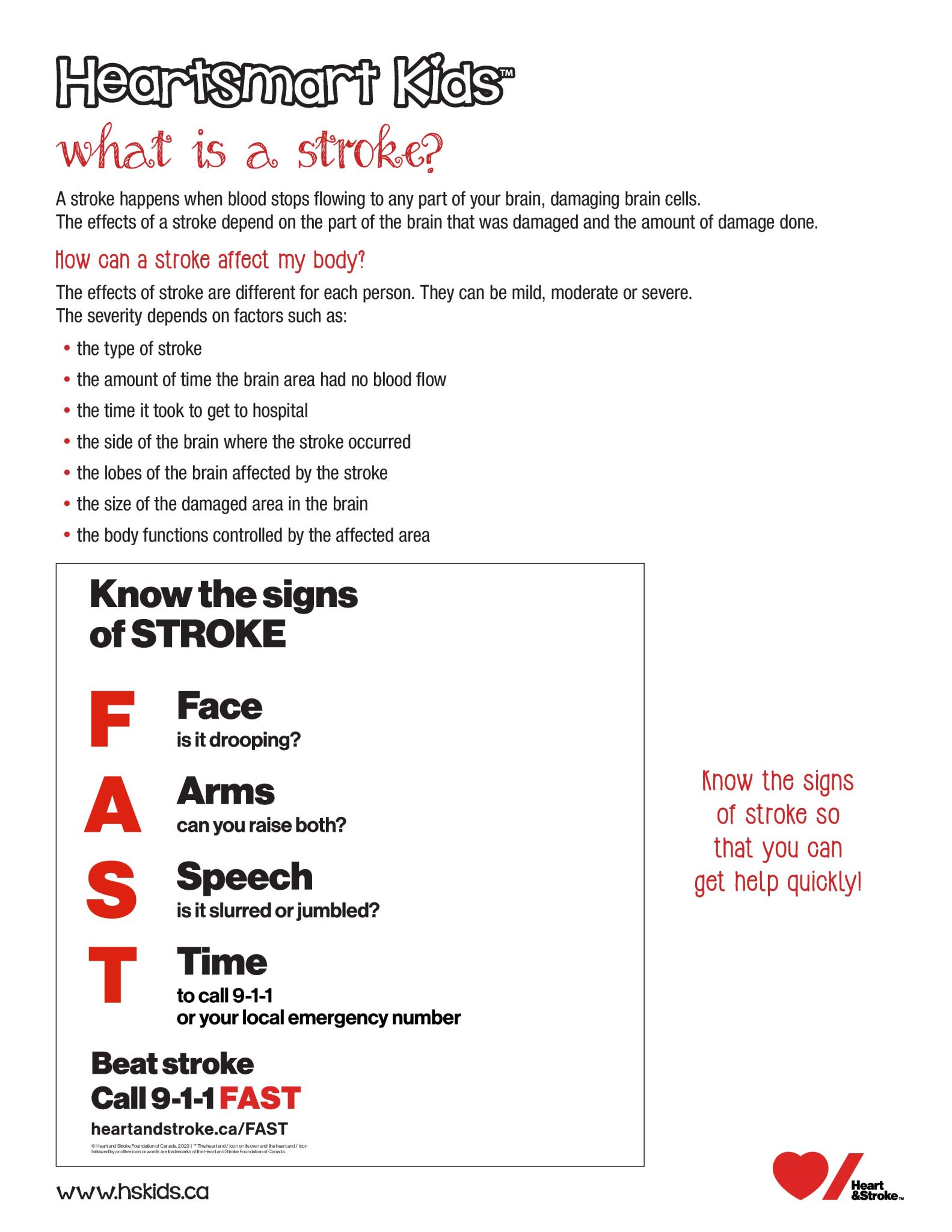 what is a stroke? - HeartSmart Kids™